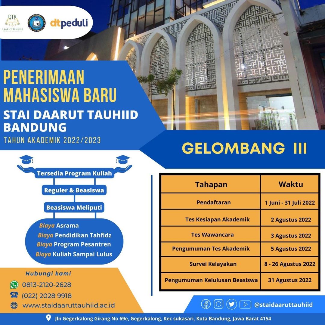 PMB STAI Daarut Tauhiid Kembali Dibuka - Pondok Pesantren Daarut Tauhiid